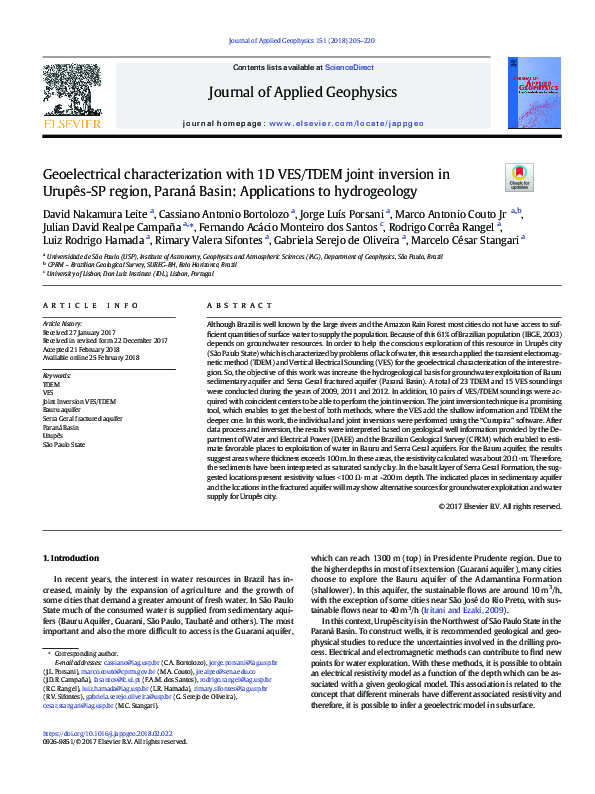 (PDF) Geoelectrical characterization with 1D VES/TDEM joint inversion ...