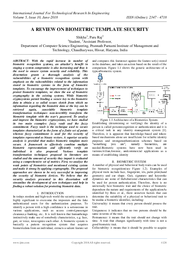 (PDF) A Review on Biometric Template Security