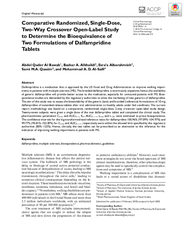 (PDF) Comparative Randomized, Single‐Dose, Two‐Way Crossover Open‐Label ...