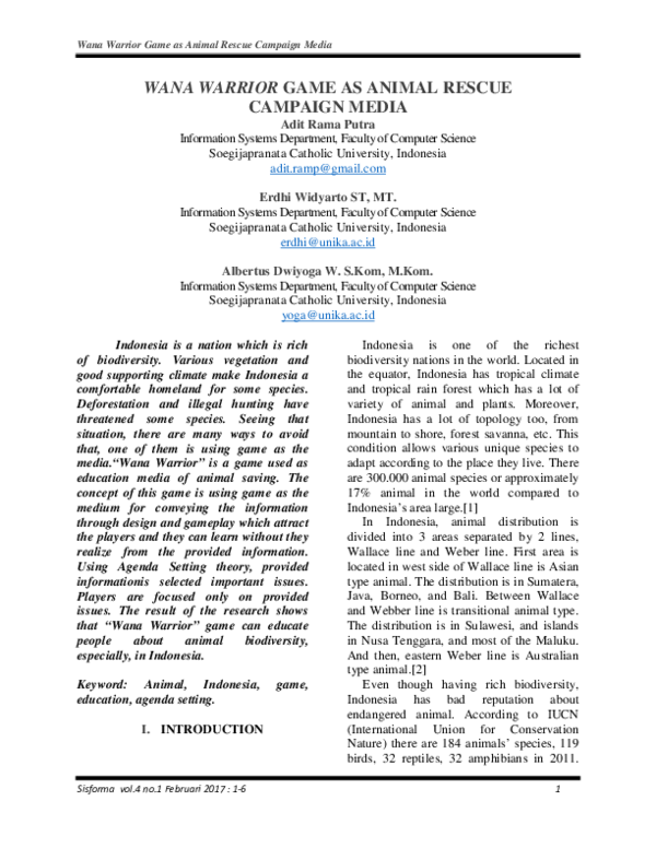 (PDF) Wana Warrior Game as Animal Rescue Campaign Media