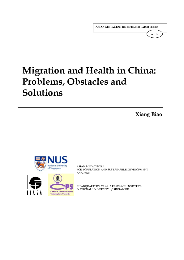 (PDF) Migration and Health in China Problems, Obstacles and Solutions