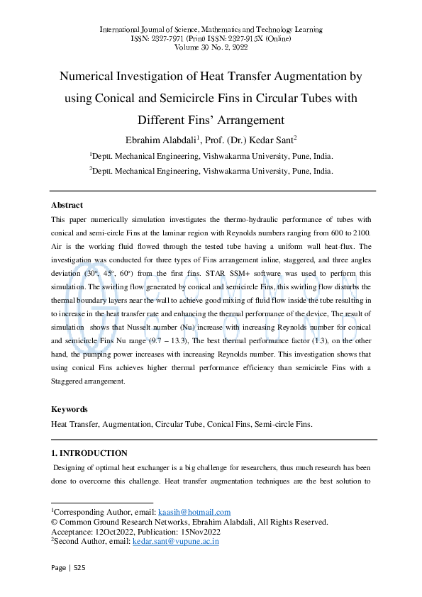 (PDF) Numerical Investigation of Heat Transfer Augmentation by using ...