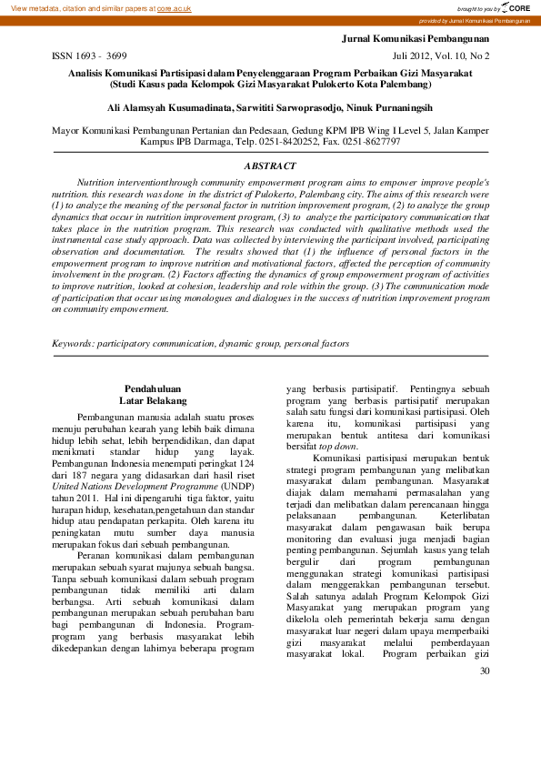 (PDF) Analisis Komunikasi Partisipasi dalam Penyelenggaraan Program Perbaikan Gizi Masyarakat ...