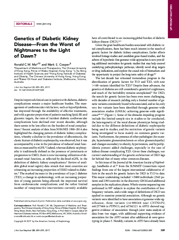 (PDF) Genetics of Diabetic Kidney Disease-From the Worst of Nightmares ...