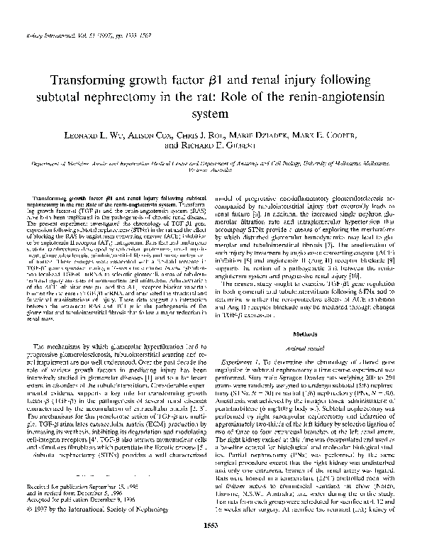 (PDF) Transforming growth factor β1 and renal injury following subtotal ...