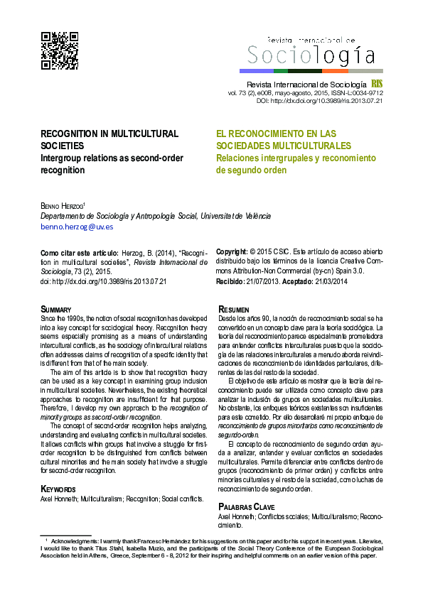 (PDF) El reconocimiento de las sociedades multiculturales. Relaciones ...
