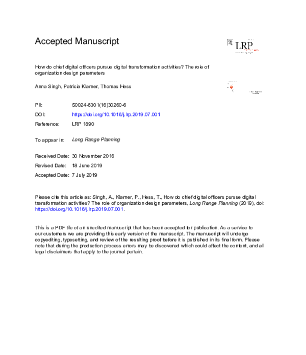 (PDF) How do chief digital officers pursue digital transformation ...