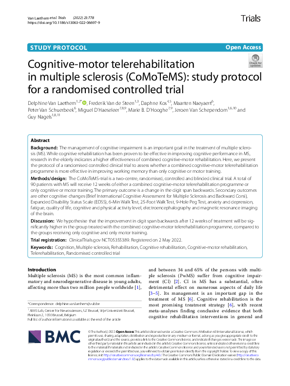 (PDF) Cognitive-motor telerehabilitation in multiple sclerosis (CoMoTeMS): study protocol for a ...