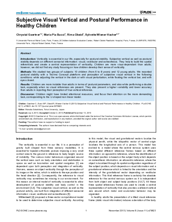 (PDF) Subjective Visual Vertical and Postural Performance in Healthy ...