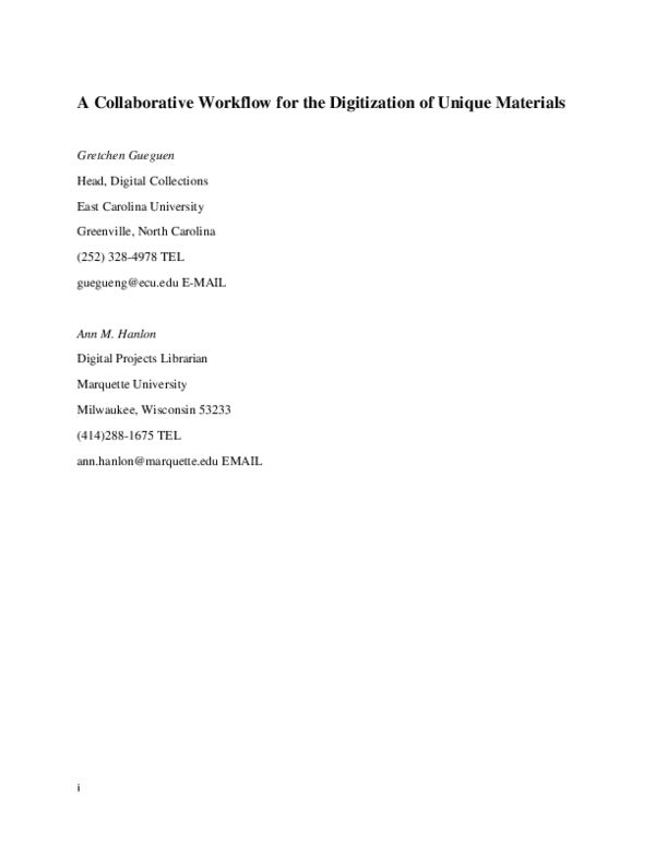 (PDF) A Collaborative Workflow for the Digitization of Unique Materials