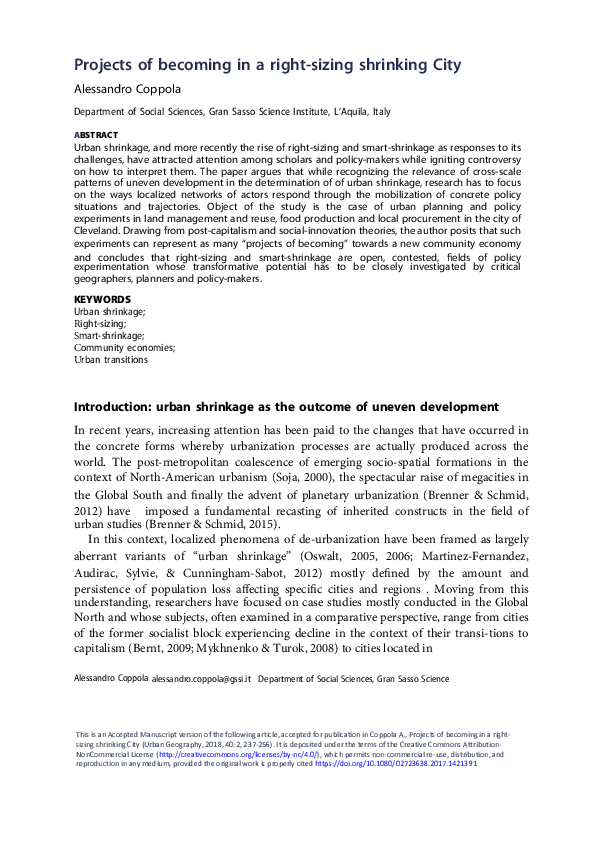(PDF) Projects of becoming in a right-sizing shrinking City