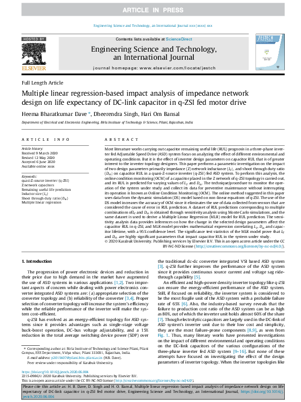(PDF) Multiple linear regression-based impact analysis of impedance network design on life ...