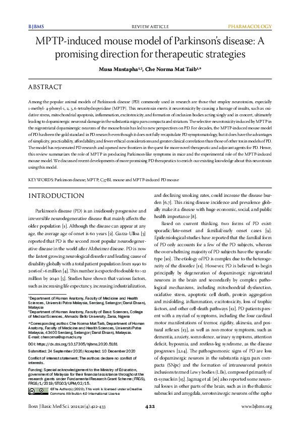 (PDF) MPTP-induced mouse model of Parkinson’s disease: A promising ...