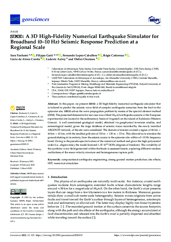 (PDF) SEM3D: A 3D High-Fidelity Numerical Earthquake Simulator for Broadband (0–10 Hz) Seismic ...