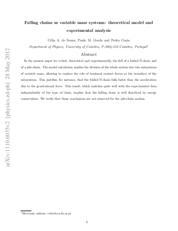 (PDF) Falling chains as variable-mass systems: theoretical model and experimental analysis