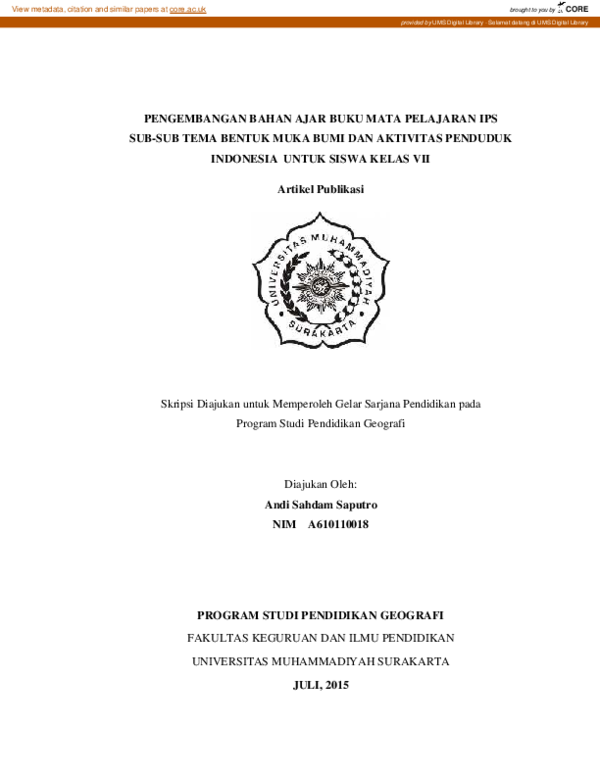 (PDF) Pengembangan Bahan Ajar Buku Mata Pelajaran Ips Sub-Sub Tema Bentuk Muka Bumi Dan ...