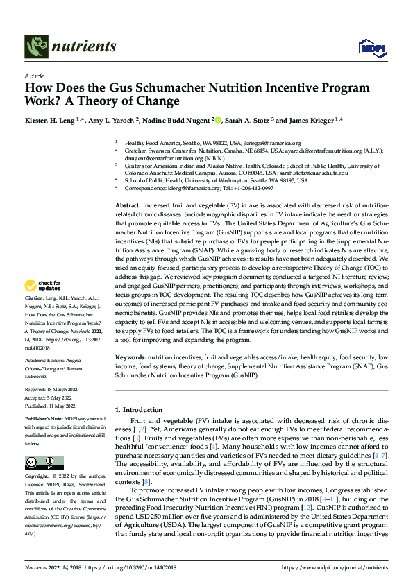 (PDF) How Does the Gus Schumacher Nutrition Incentive Program Work? A ...