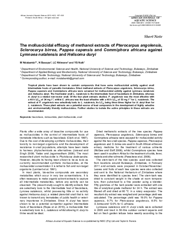 (PDF) The molluscicidal efficacy of methanol extracts ofPterocarpus ...