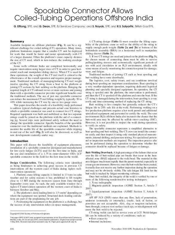 (PDF) Spoolable Connector Allows Coiled-Tubing Operations Offshore India