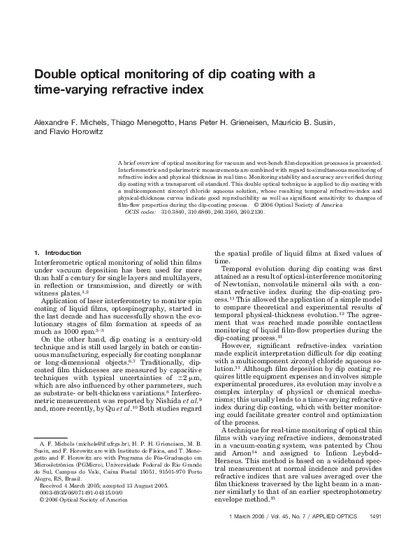 (PDF) Double optical monitoring of dip coating with a time-varying ...