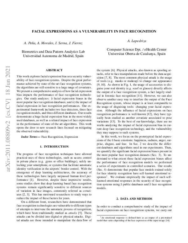 (PDF) Facial Expressions as a Vulnerability in Face Recognition | Alejandro Peña - Academia.edu