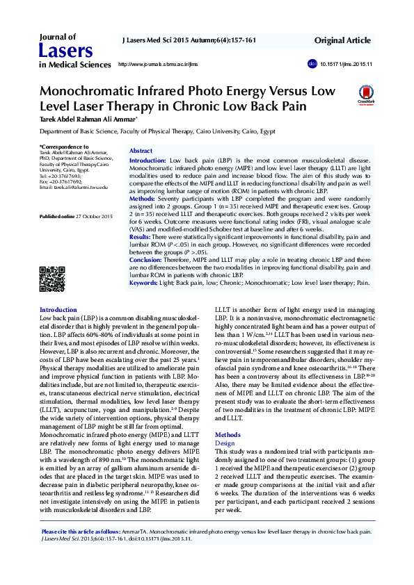 (PDF) Monochromatic Infrared Photo Energy Versus Low Level Laser ...