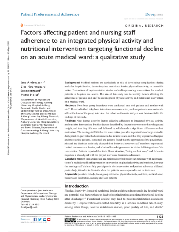 (PDF) Factors affecting patient and nursing staff adherence to an ...