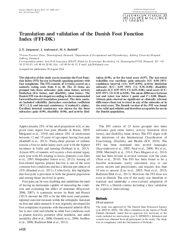 (PDF) Translation and validation of the Danish Foot Function Index (FFI-DK)