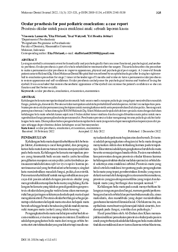 (PDF) Ocular prosthesis for post pediatric enucleation: a case report ...