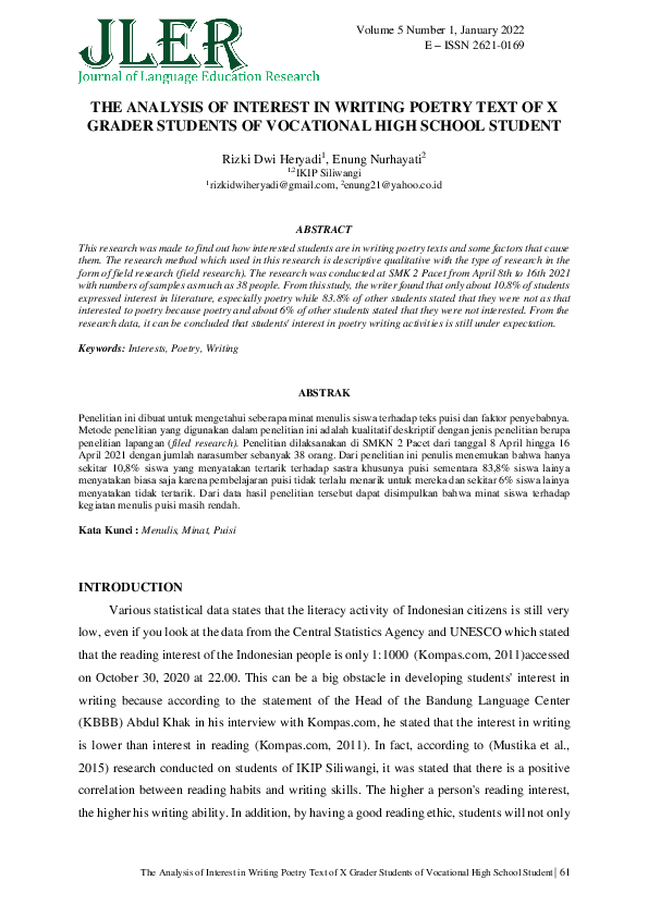 (PDF) The Analysis of Interest in Writing Poetry Text of X Grader ...