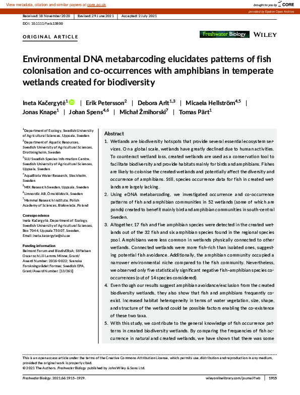 (PDF) Environmental DNA metabarcoding elucidates patterns of fish ...
