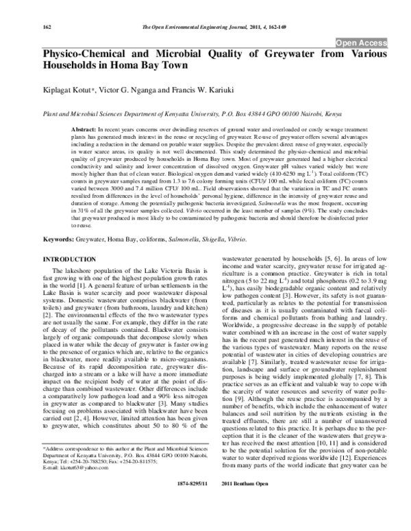 (PDF) Open Access Physico-Chemical and Microbial Quality of Greywater from Various