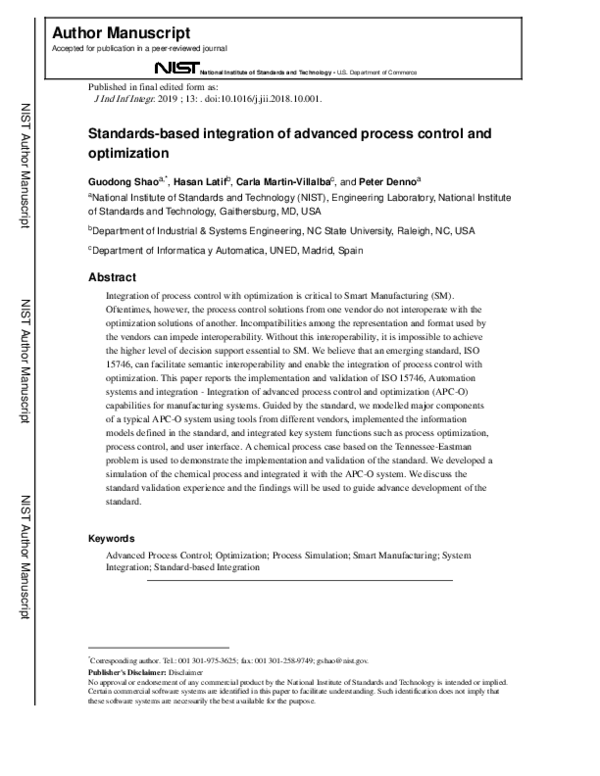 (PDF) Standards-based integration of advanced process control and ...