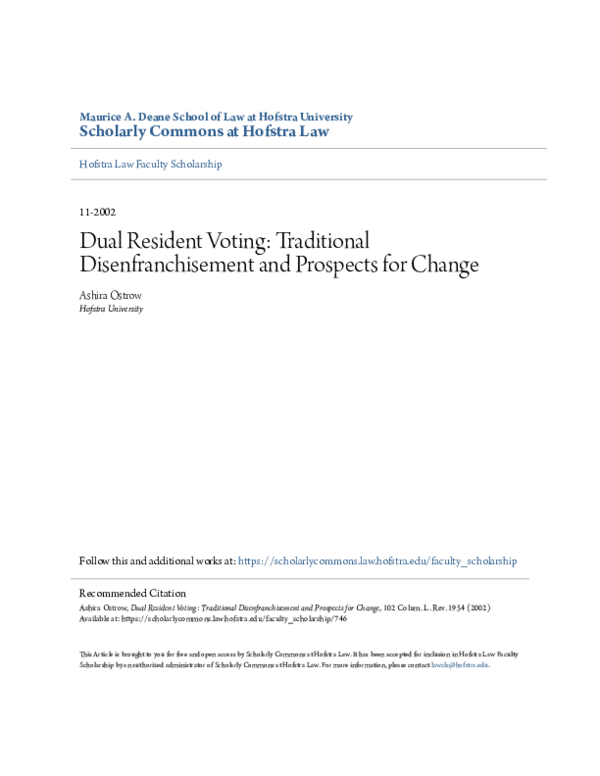 (PDF) Dual Resident Voting: Traditional Disenfranchisement and ...