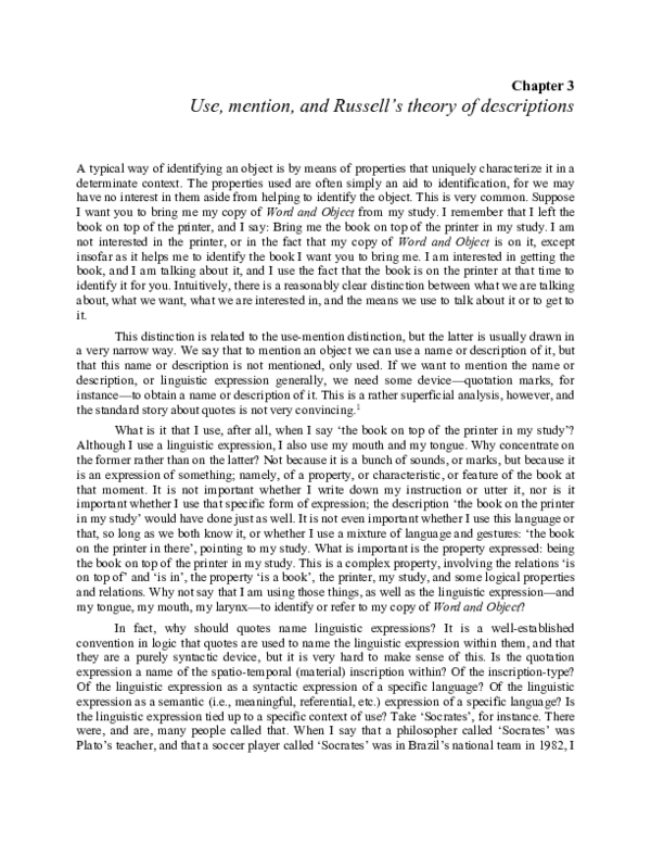 (PDF) Chapter 3. Use, Mention, and Russell's Theory of Descriptions