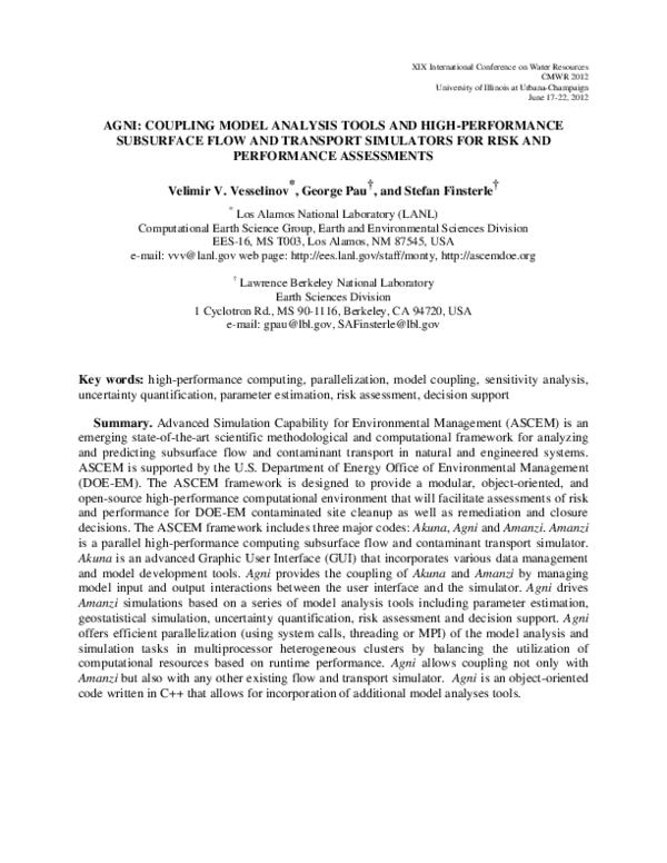 (PDF) AGNI: Coupling Model Analysis Tools and High-Performance Subsurface Flow and Transport ...