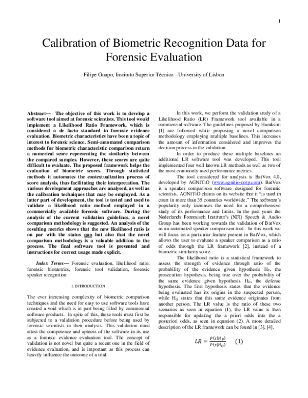 (PDF) Calibration of Biometric Recognition Data for Forensic Evaluation ...