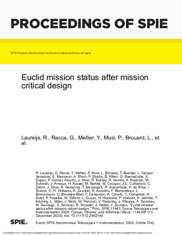 (PDF) Euclid mission status after mission critical design | Christophe ...