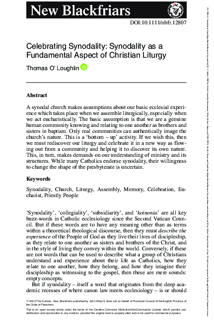 (PDF) Celebrating Synodality: Synodality as a Fundamental Aspect of ...