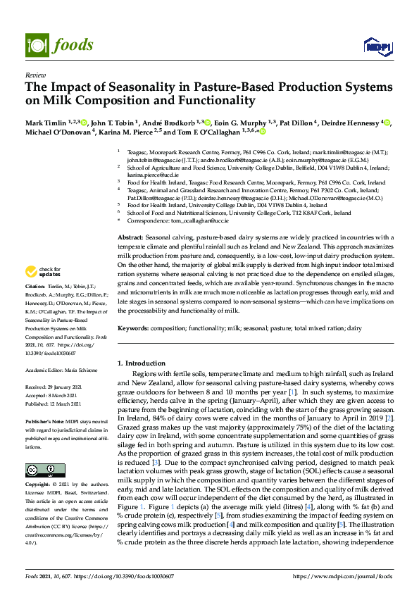 (PDF) The Impact of Seasonality in Pasture-Based Production Systems on ...