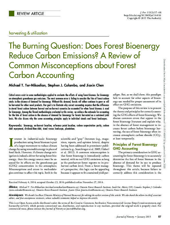 (PDF) The Burning Question: Does Forest Bioenergy Reduce Carbon ...
