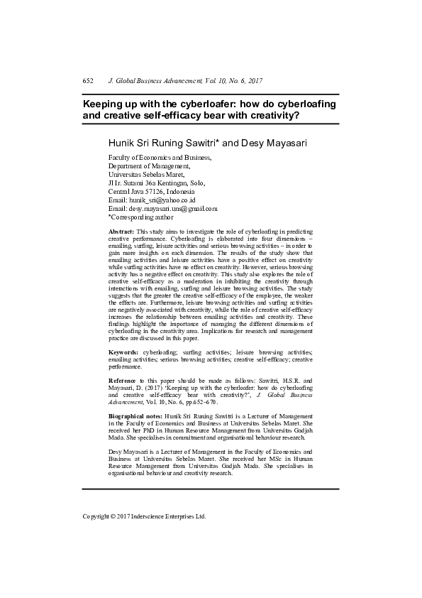 (PDF) Keeping up with the cyberloafer: how do cyberloafing and creative ...