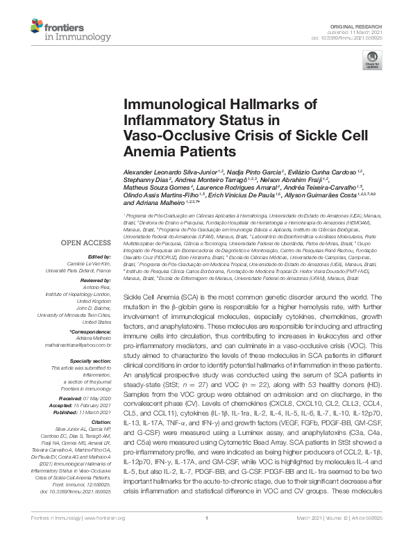 (PDF) Immunological Hallmarks of Inflammatory Status in Vaso-Occlusive ...