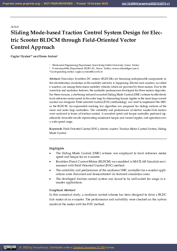 (PDF) Sliding Mode-based Traction Control System Design for Electric Scooter BLDCM through Field ...