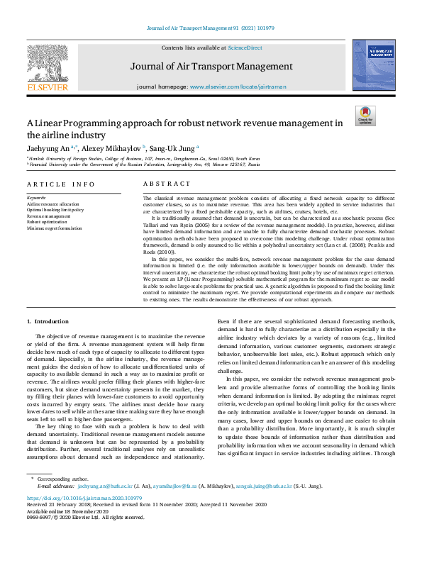 (PDF) A Linear Programming approach for robust network revenue ...