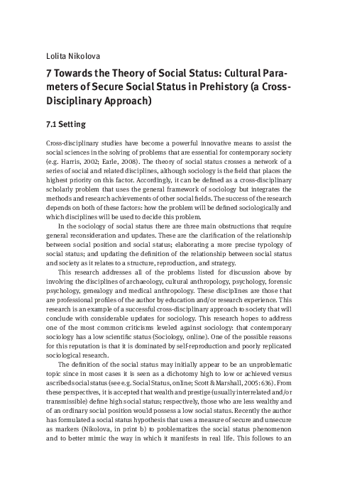 (PDF) 7 Towards the Theory of Social Status: Cultural Parameters of ...