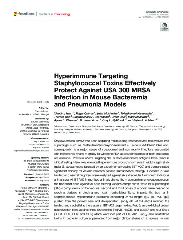 (PDF) Hyperimmune Targeting Staphylococcal Toxins Effectively Protect ...