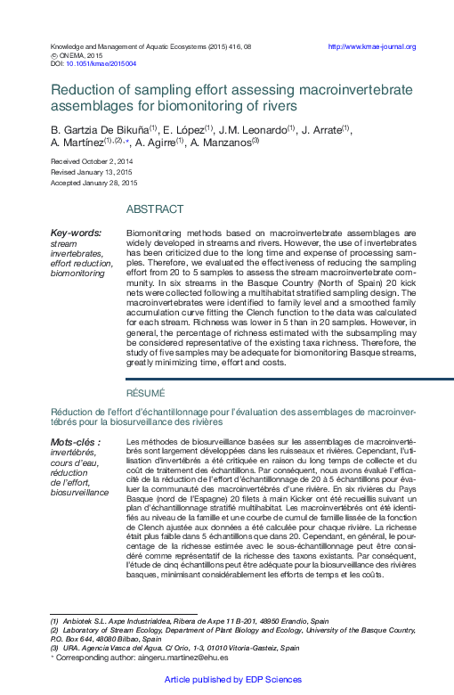 (PDF) Reduction of sampling effort assessing macroinvertebrate assemblages for biomonitoring of ...