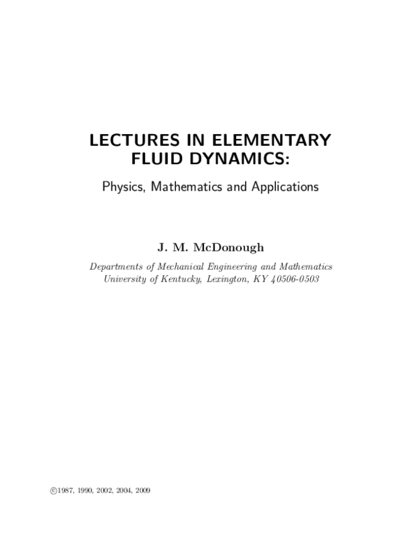 (PDF) Lectures In Elementary Fluid Dynamics: Physics, Mathematics and Applications