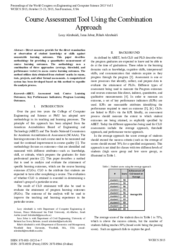 (PDF) Course Assessment Tool Using the Combination Approach
